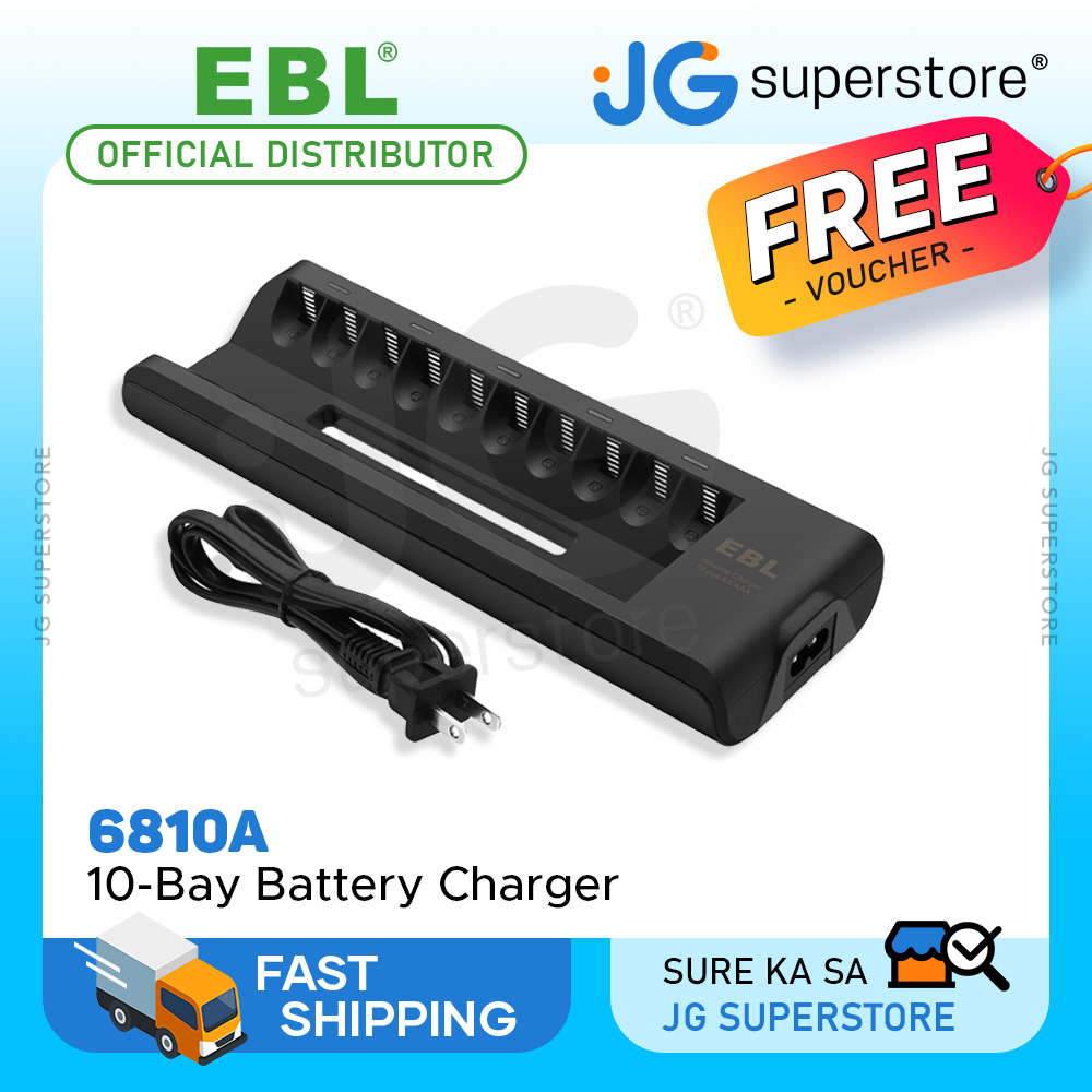 EBL 10-Bay Battery Charger with LED Indicators for Rechargeable AA and ...