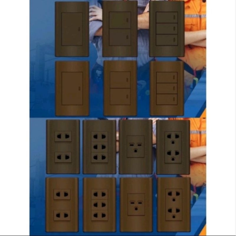 ROYU DARK GRAY/DARK WOOD OUTLET/SWITCH 1,2,3 GANG SETS PLANO SERIES ...