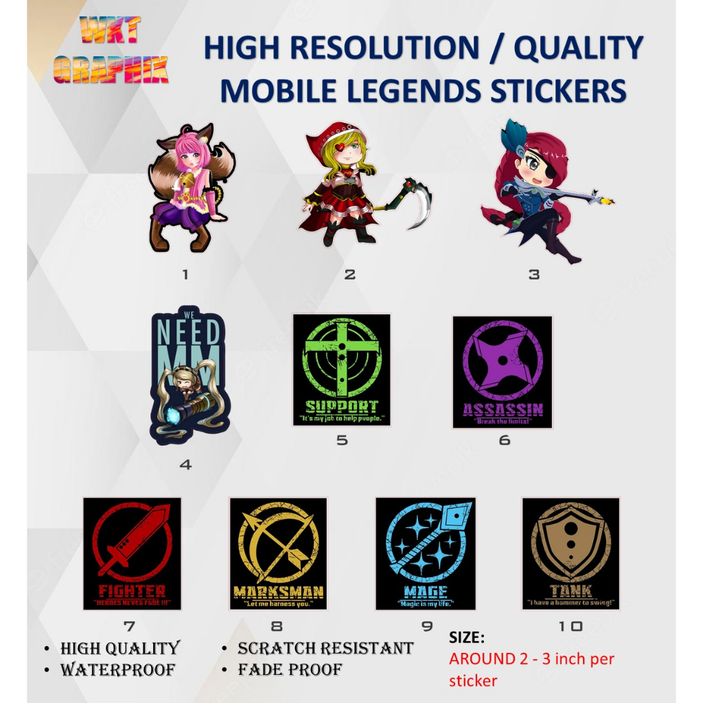 MOBILE LEGENDS STICKERS (PRINTED, GLOSSY LAMINATED) | Shopee Philippines