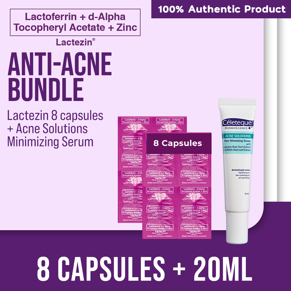 Anti-Acne Bundle (Lactezin 100mg Anti-Acne 8 capsules + Celeteque Acne Solutions Pore Minimizing ...