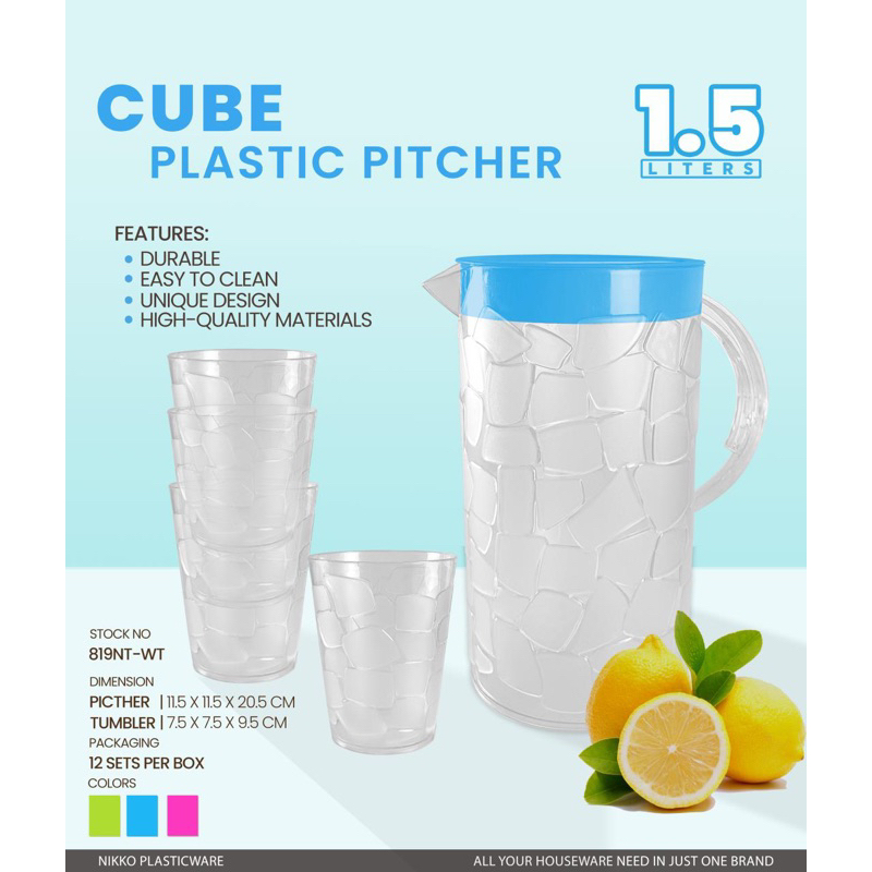 Cube Plastic Pitcher with 4 cups (819NT-WT) | Shopee Philippines