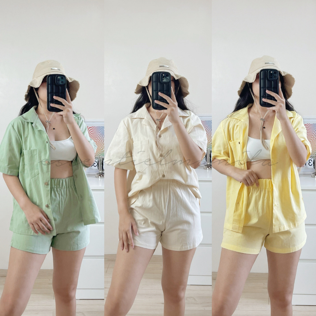 ESSENTIELMANILA Linen Button-down + Shorts Set EM17 | Shopee Philippines
