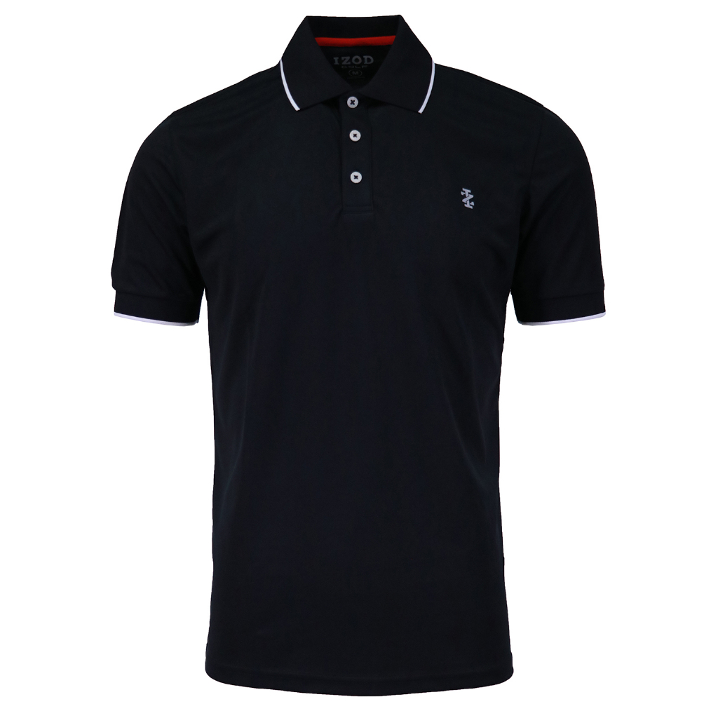 Izod Men's Basic Fit Plain Golf Shirt w/ Knitted Jacquard Collar (Black) | Shopee Philippines