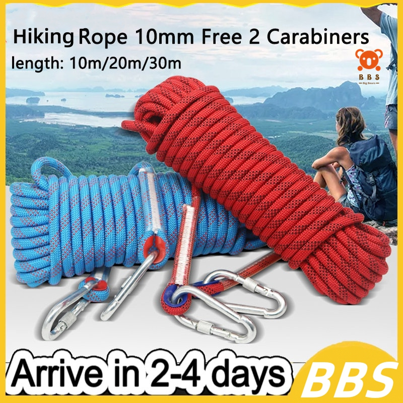 【BBS】Static Utility Rope Hiking Rope 10mm Free Carabiners Hammock Rope ...