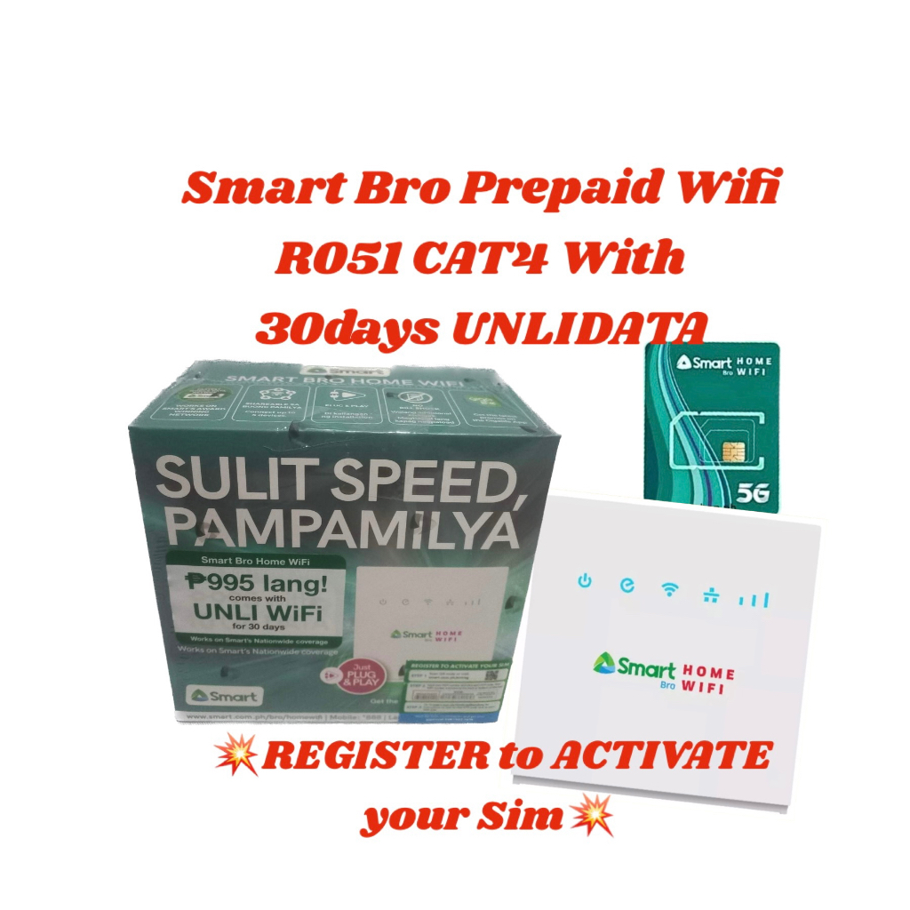 SMART Bro Prepaid Wifi R051 CAT 4 (White)with 30days UNLIDATA | Shopee ...
