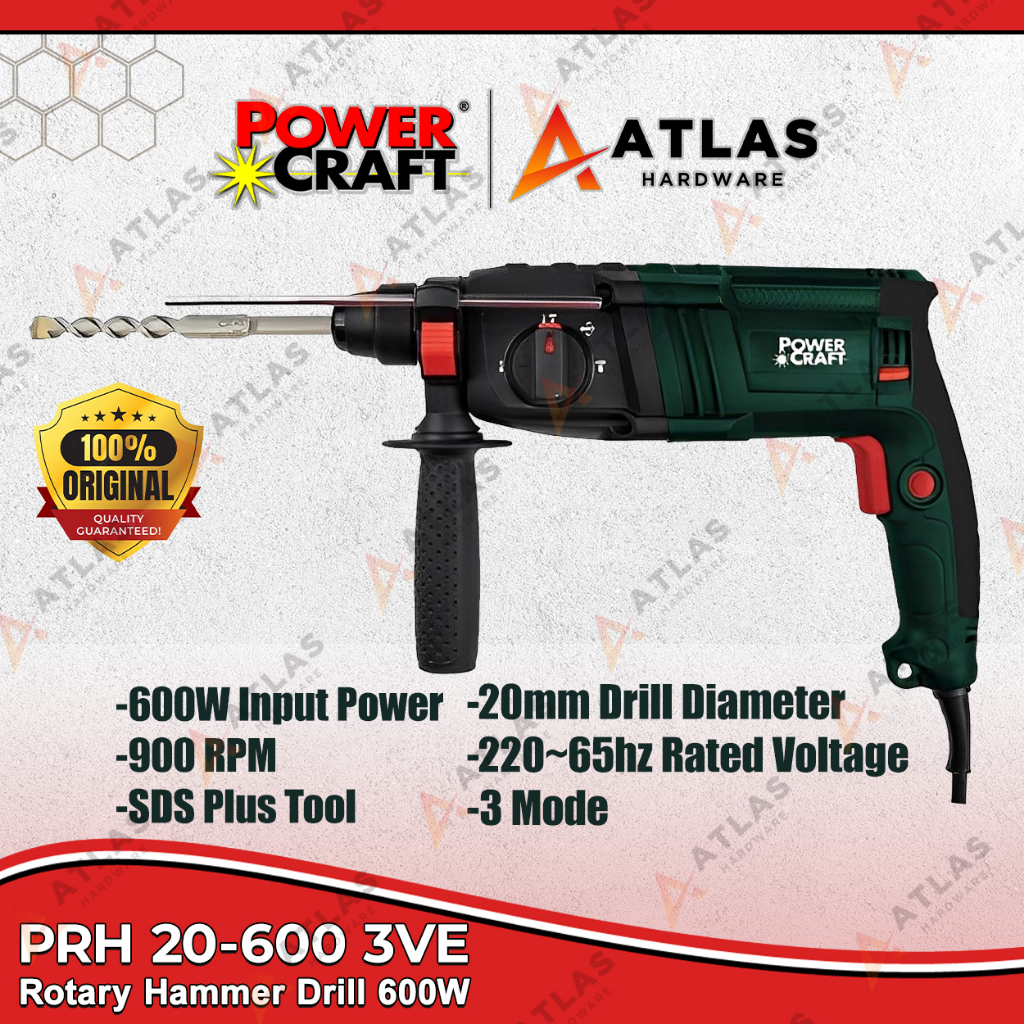 POWERCRAFT Rotary Hammer Drill 26mm 600W PRH 20-600-3VE | Shopee ...