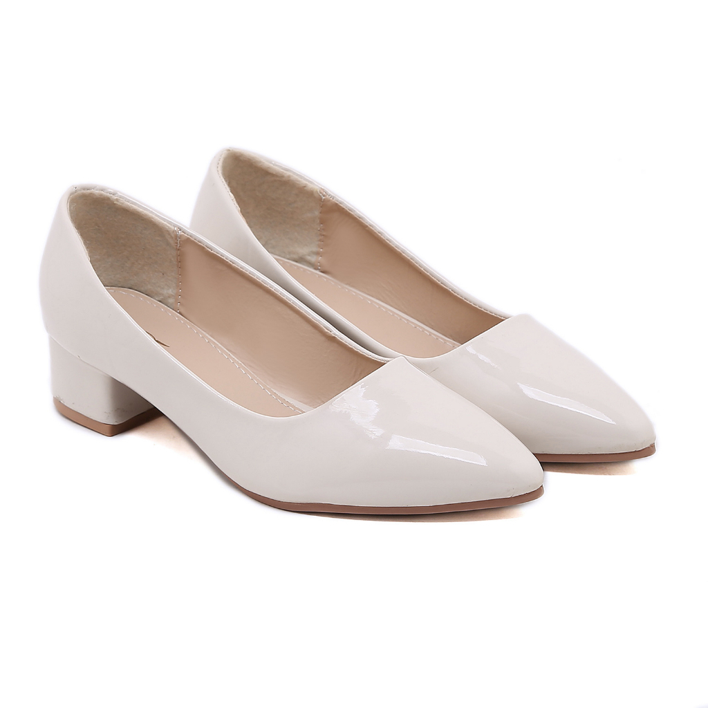 1 inch leather/ganmoza/glossy leather pointed toe close heels black ...