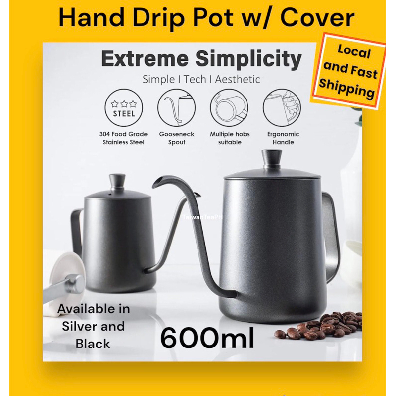 Manual Pour Over Hand Drip Pot Black With Lid Stainless Steel Spout Gooseneck Coffee Kettle ...