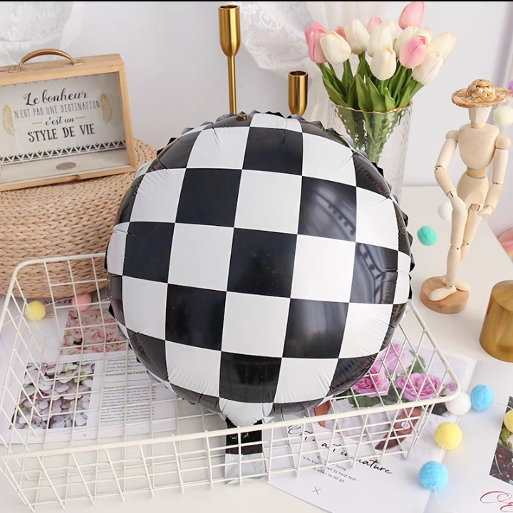 foil balloon 18 inch Racing Car theme Black and white square grid ...