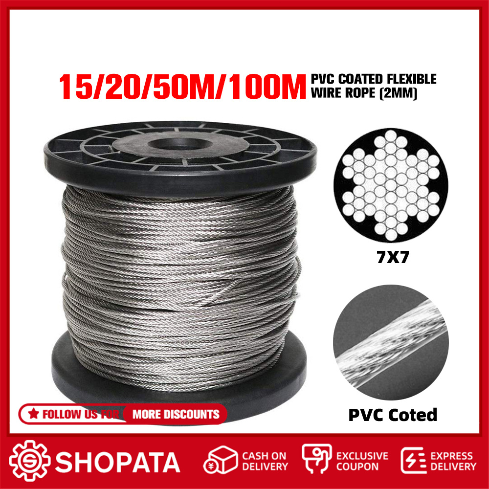 Shopata 15/20/50/100 Meter 304 Stainless Steel Steel PVC Coated ...