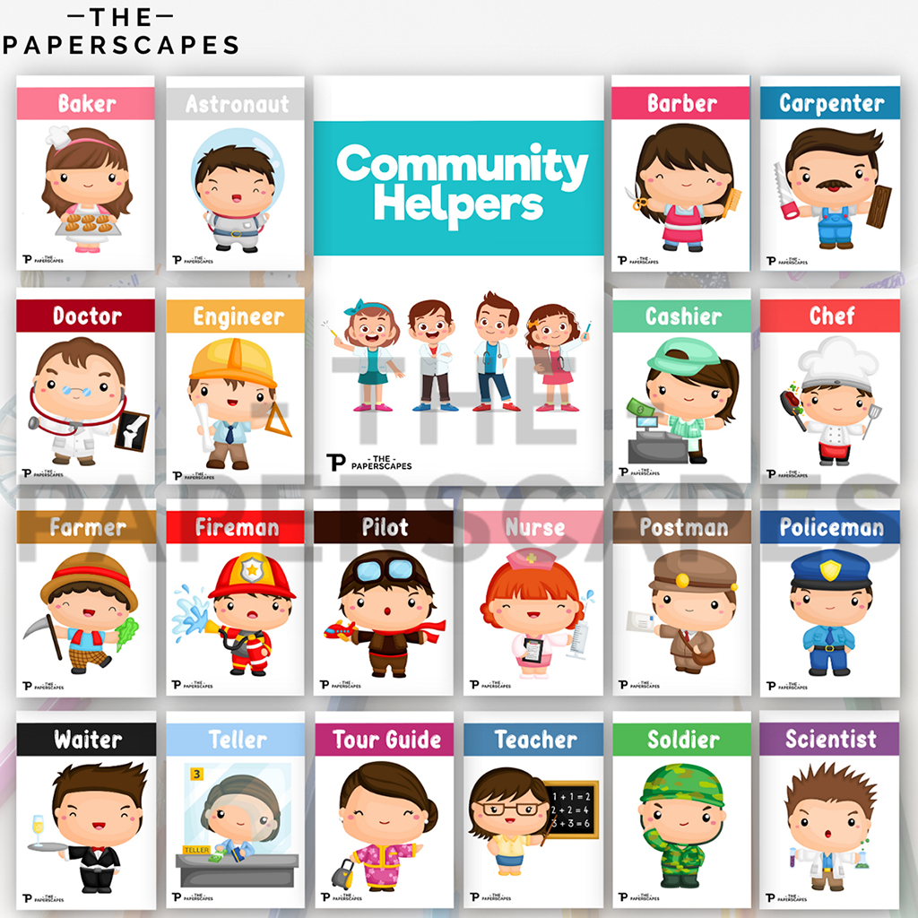 'COMMUNITY HELPERS' Fully Laminated Educational Flashcards [21 pcs ...