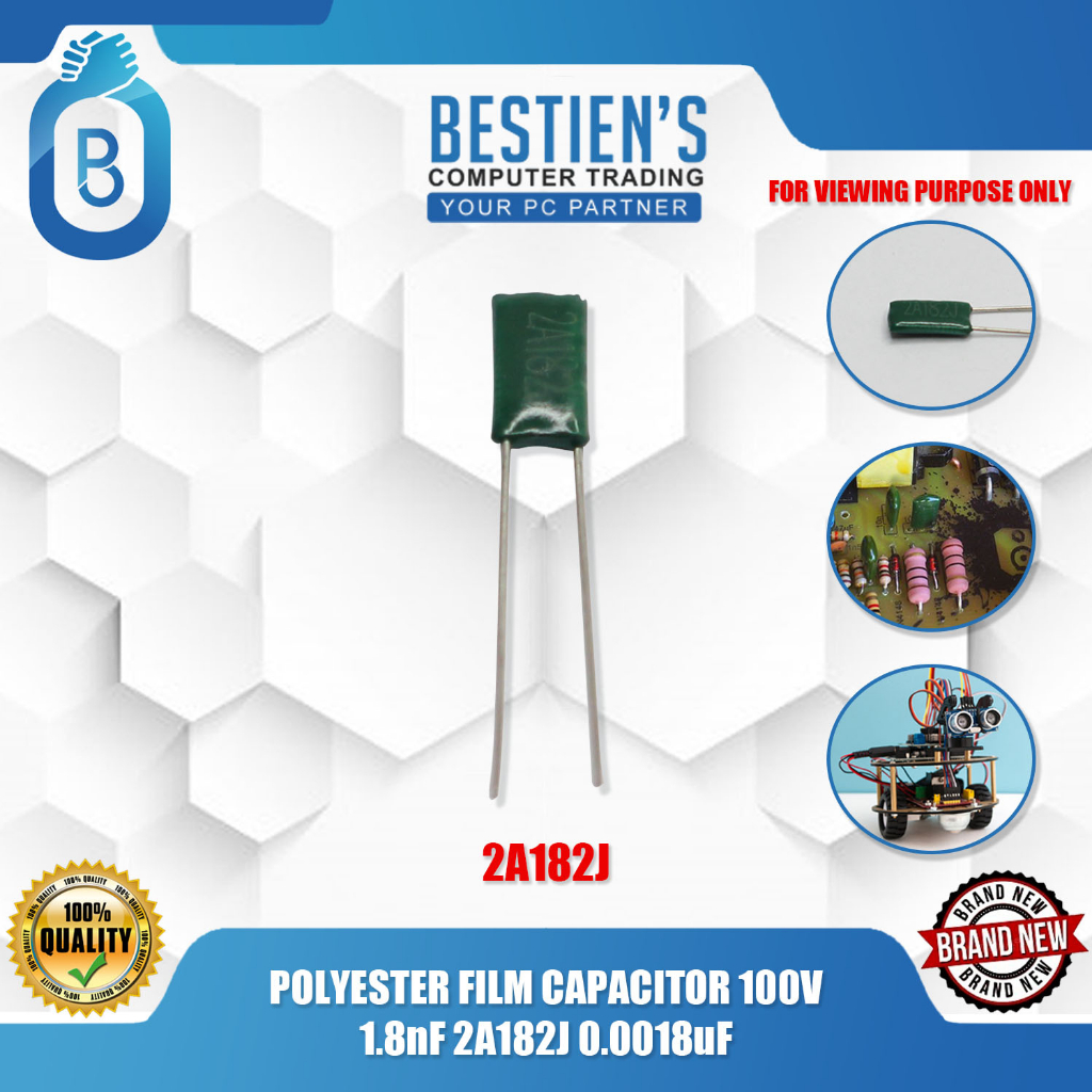 POLYESTER FILM CAPACITOR 100V 1.8nF 2A182J 0.0018uF | Shopee Philippines