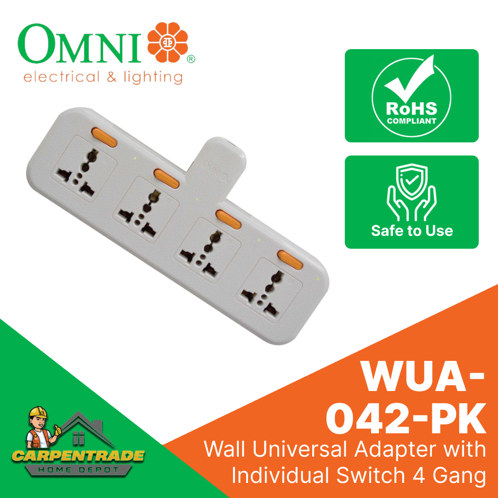 OMNI Wall Universal Adapter with Individual Switch 4 Gang WUA-042-PK ...