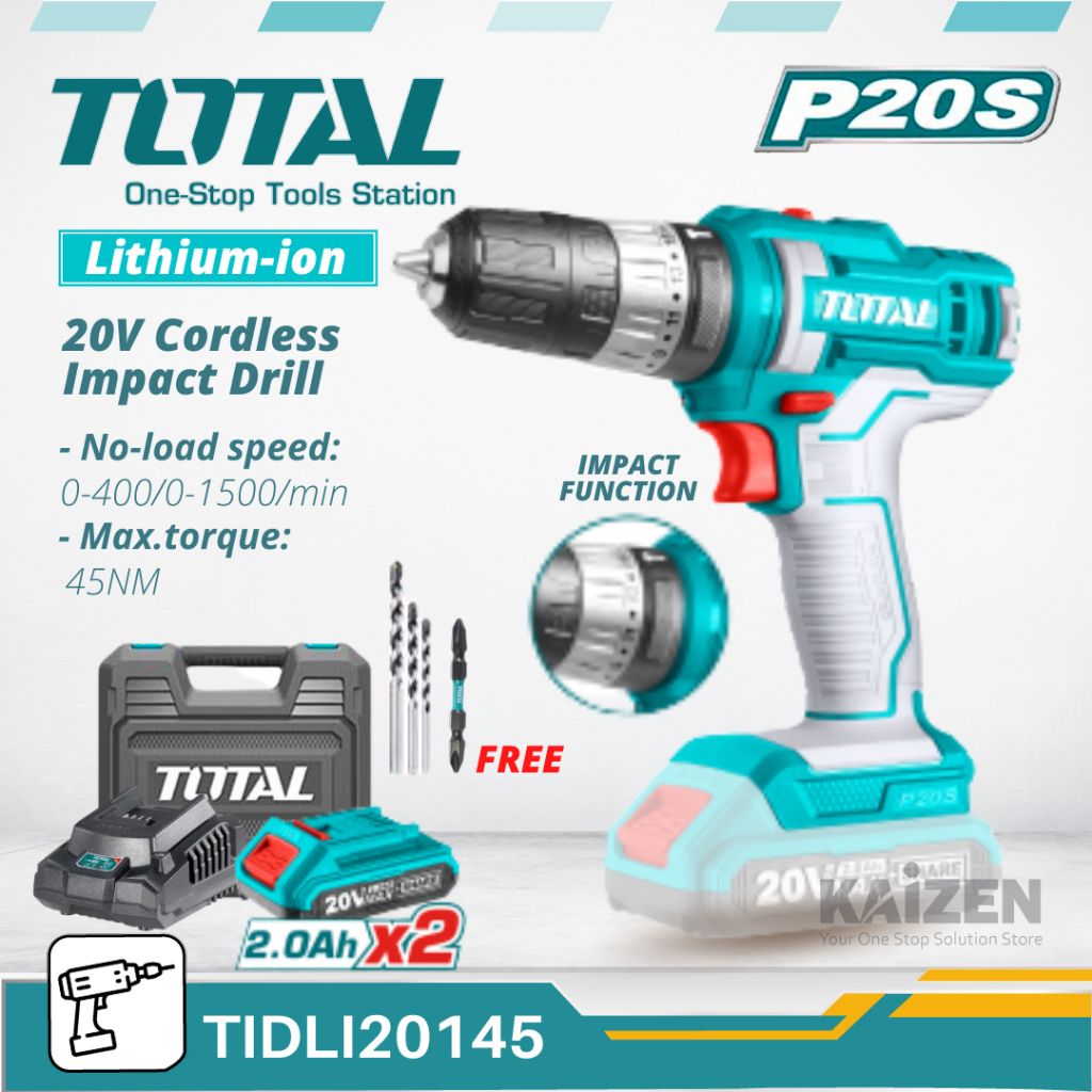 Total Cordless Impact Drill 20V Power Tools Heavy Duty with 2 batteries ...