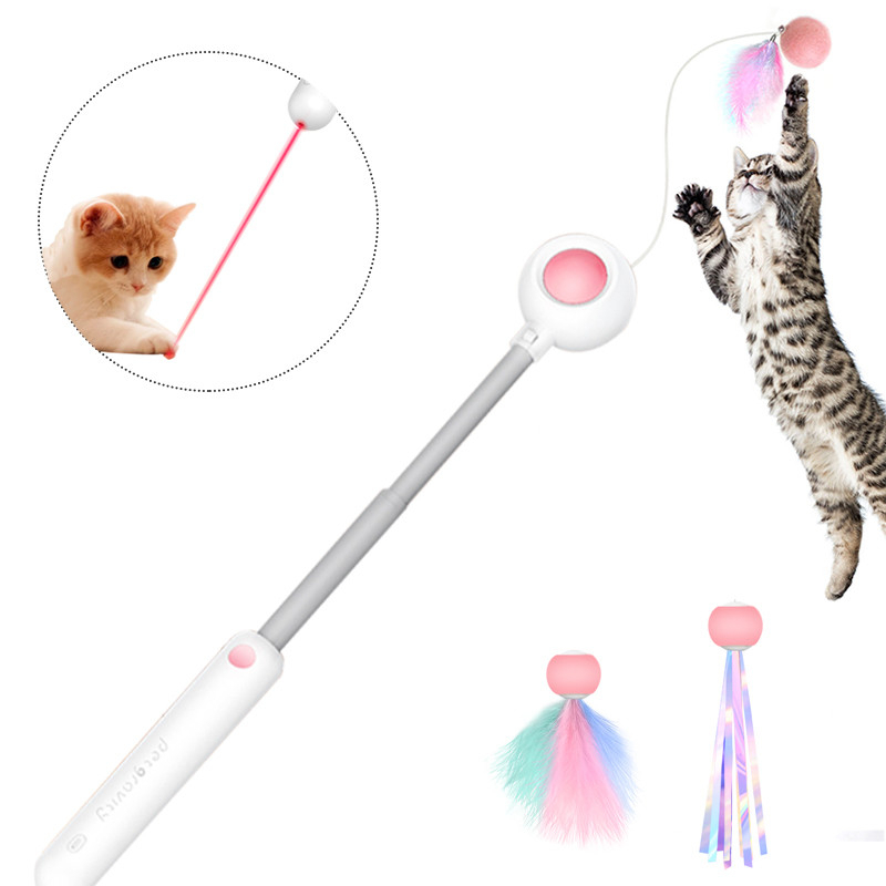 2 In 1 Retractable Laser Cat Stick With Laser Interactive Toy Laser Pet ...