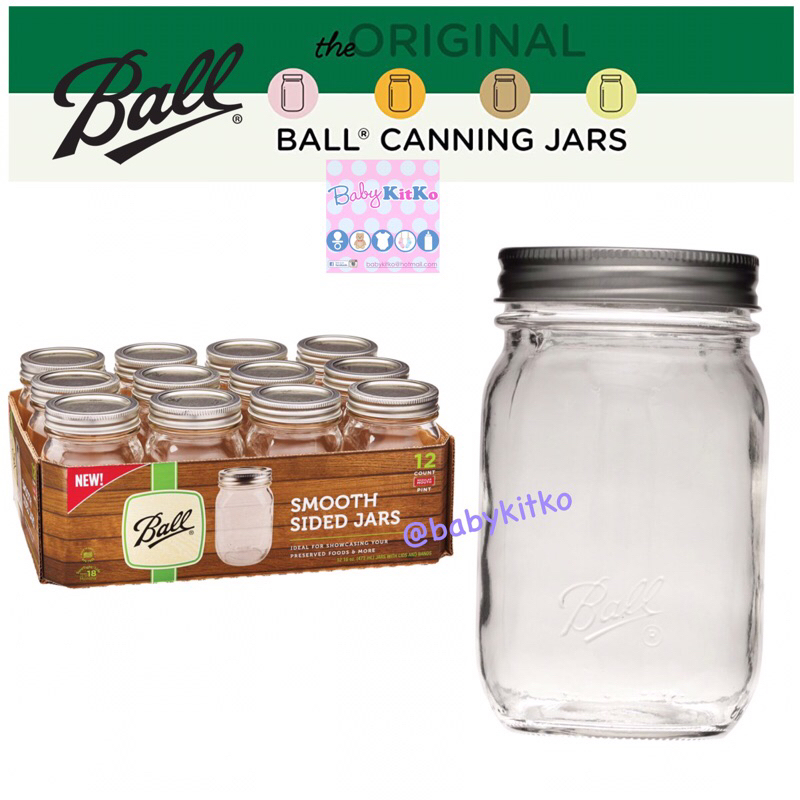 Ball Mason Jar 16oz Glass Smooth-Sided Regular Mouth with Lid and Band ...