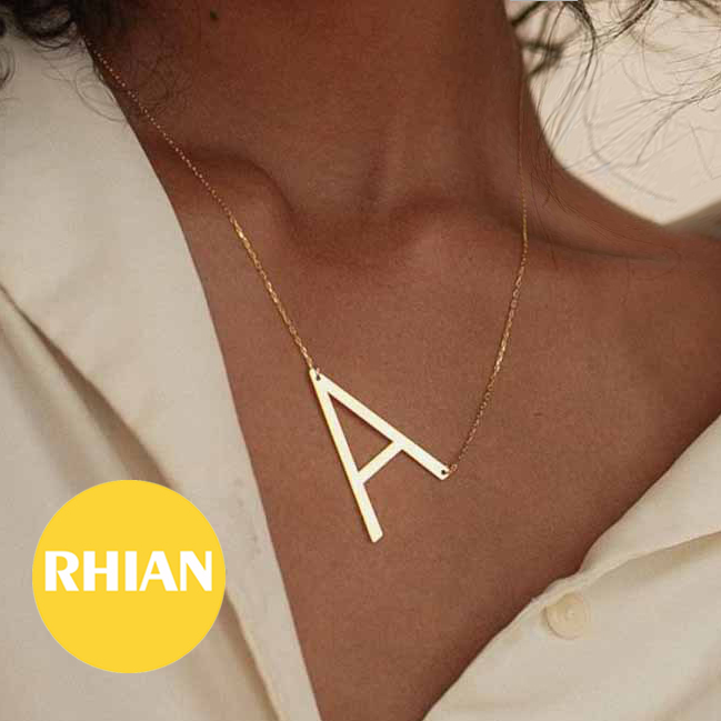 Rhian 26 Letters Pendant Necklace Large Initial Side Necklace Ladies ...
