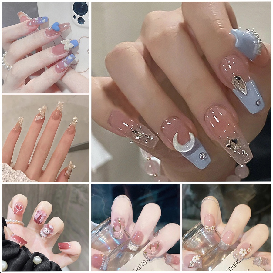 [3D Nail] 24pcs Artificial Nail Fake Nails Set With 24 Sticker Nail ...