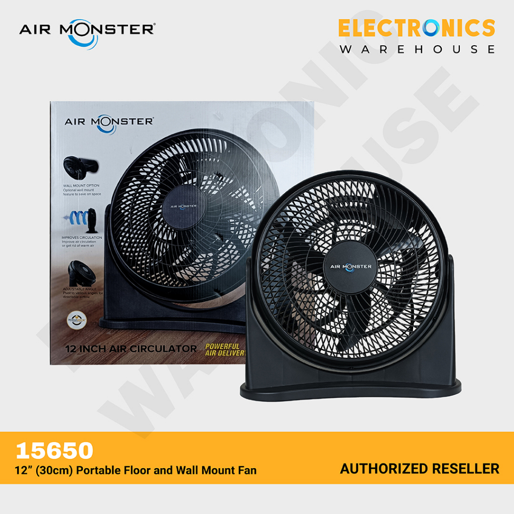 Air Monster 15650, 12 inch (30cm) Portable Floor and Wall Mount Fan ...