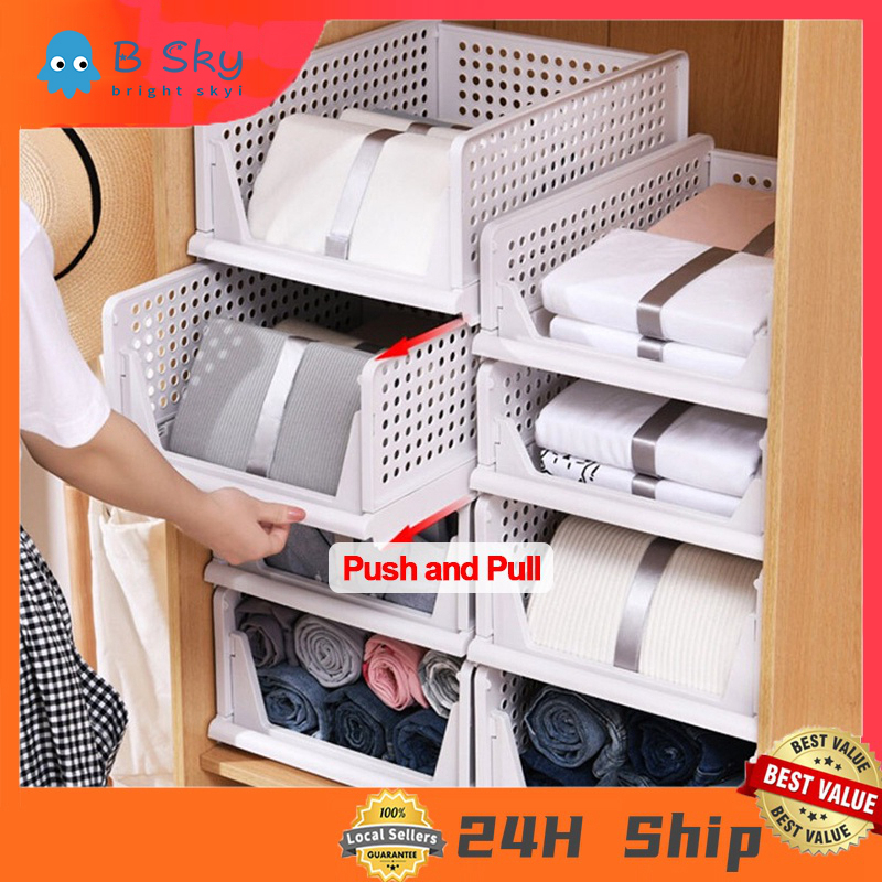 【COD】Stackable Clothes Organizer Plastic Wardrobe Storage Box Foldable ...