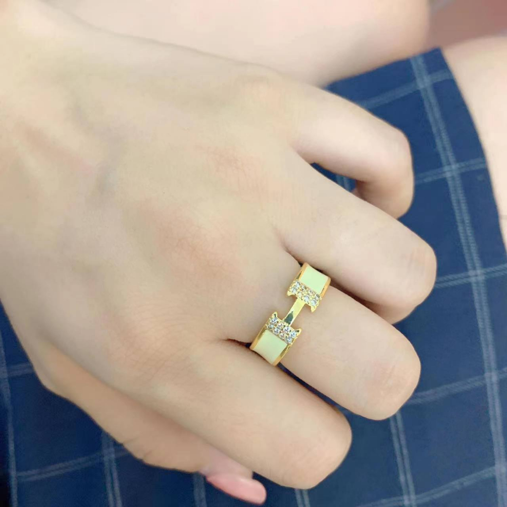 H letter Herms Enamel ring White Dripping Glaze Zircon Letter H Ring ...