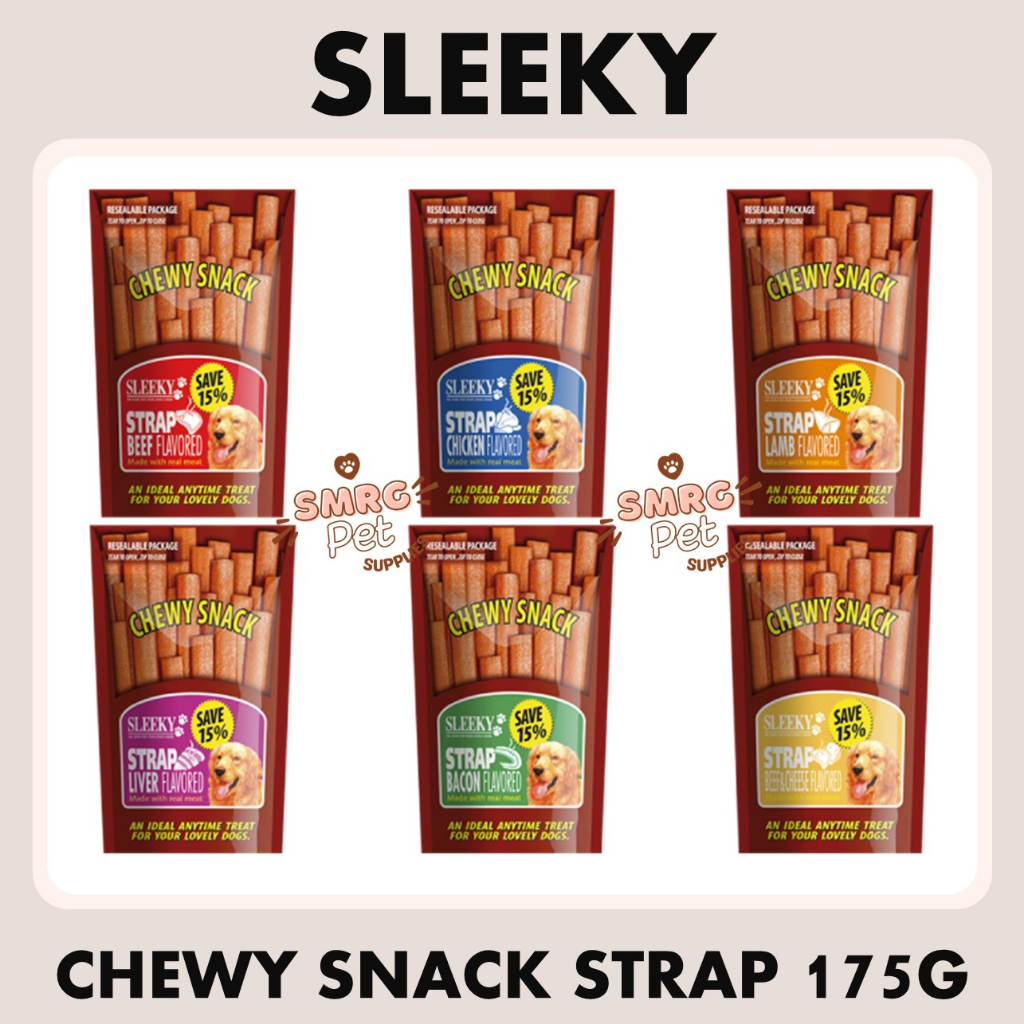 Sleeky Chewy Snack Strap Stick Dog Treats 175g Bacon Beef Beef & Cheese ...