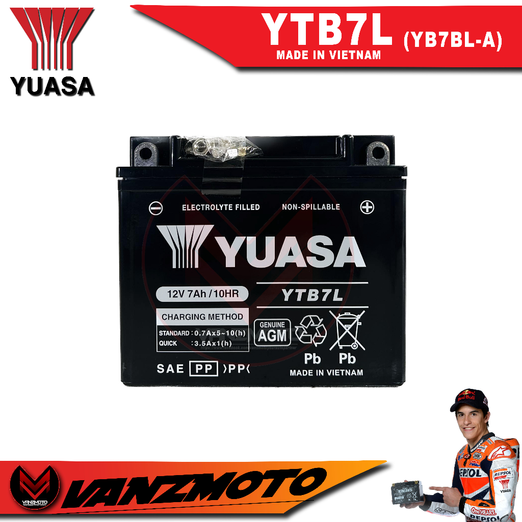 Yuasa YTB7L (YB7BL-A) Motorcycle Battery (Vietnam) best for Honda ...