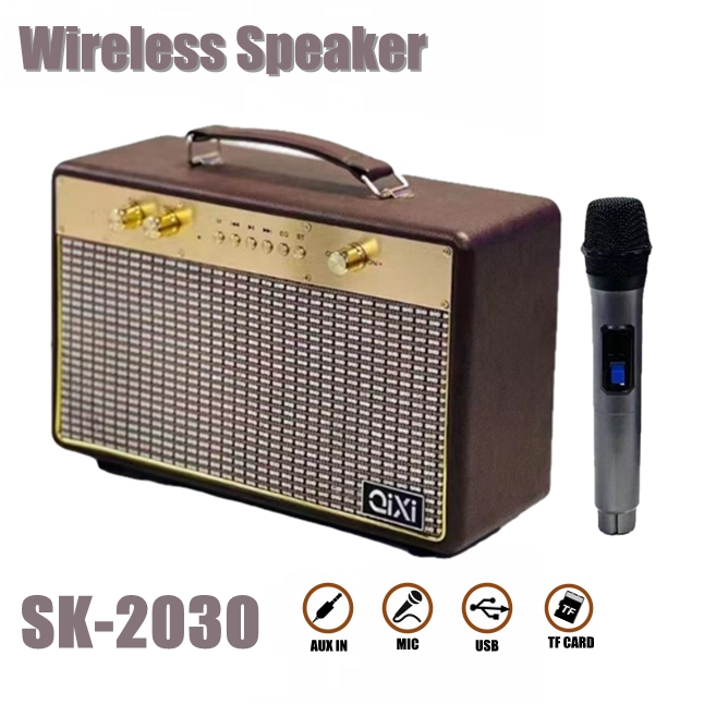 QIXI SK-2030 Bluetooth Karaoke Excellent Bass Treble Wireless Karaoke Speaker w/ Wireless ...