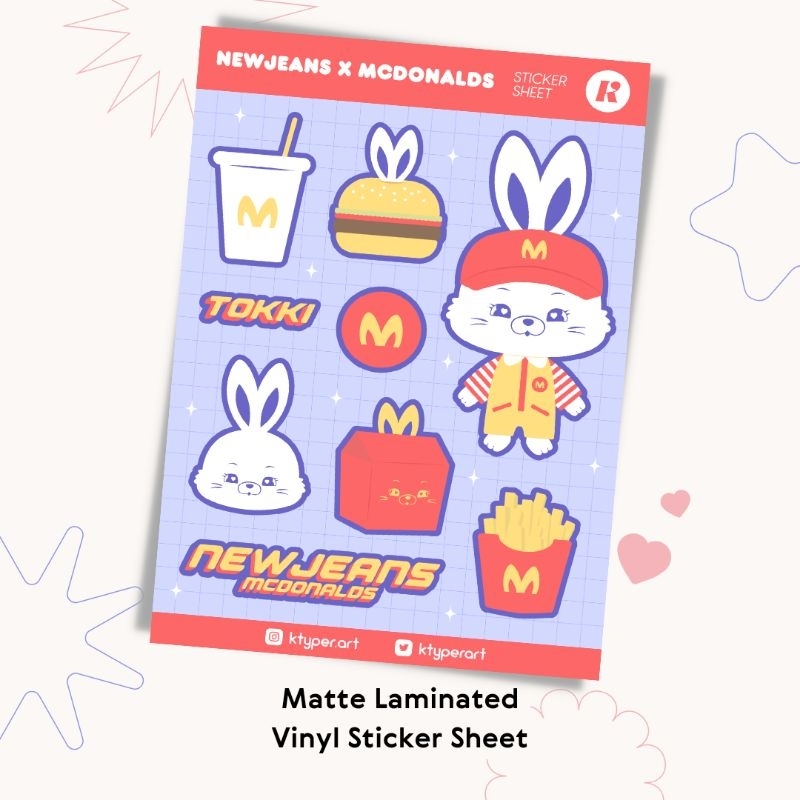 NewJeans x McDonald's Matte Vinyl Sticker Sheet Bunnies Kpop Stickers ...