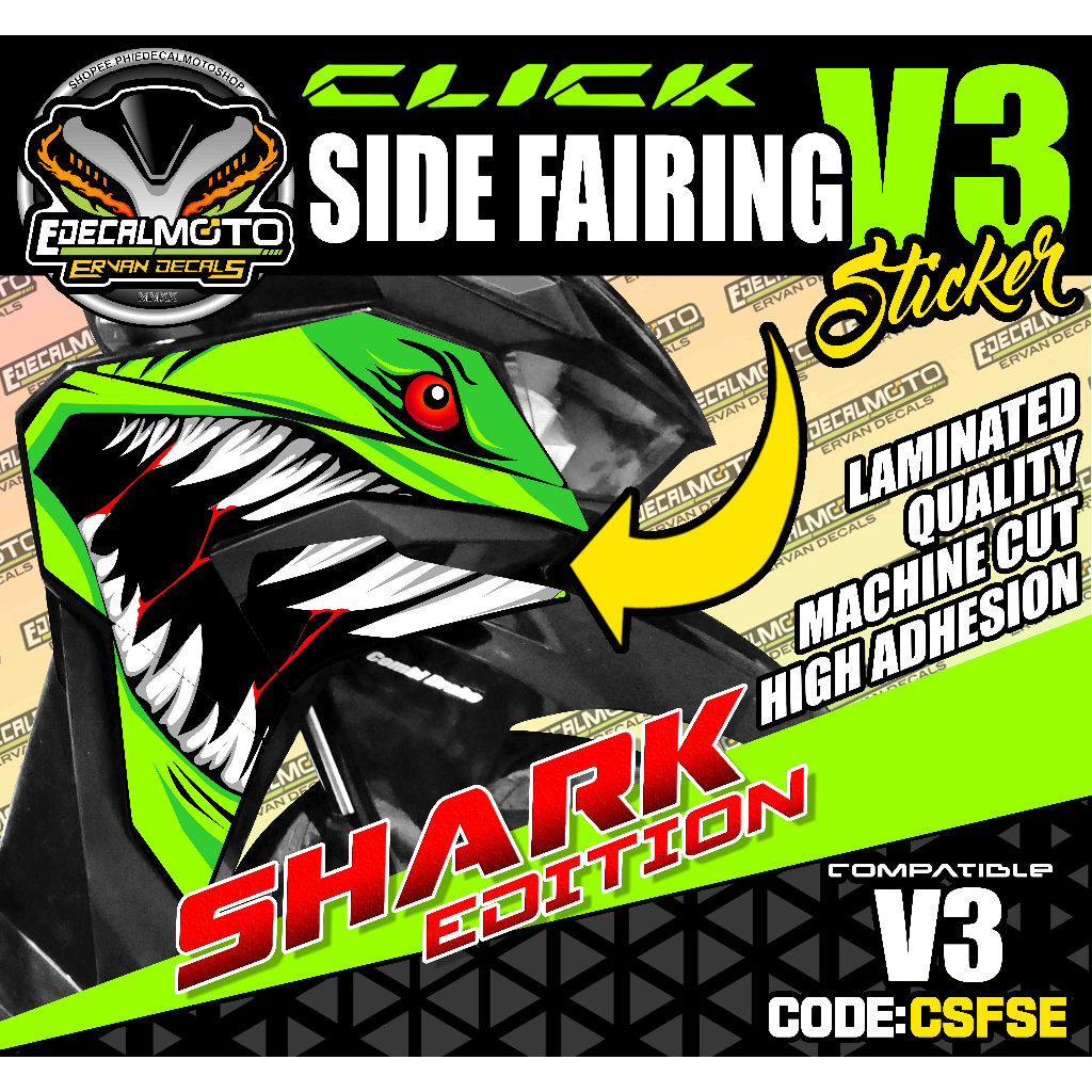 HONDA CLICK VERSION 3 SIDE FAIRING DECAL STICKER SHARK EDITION | Shopee ...