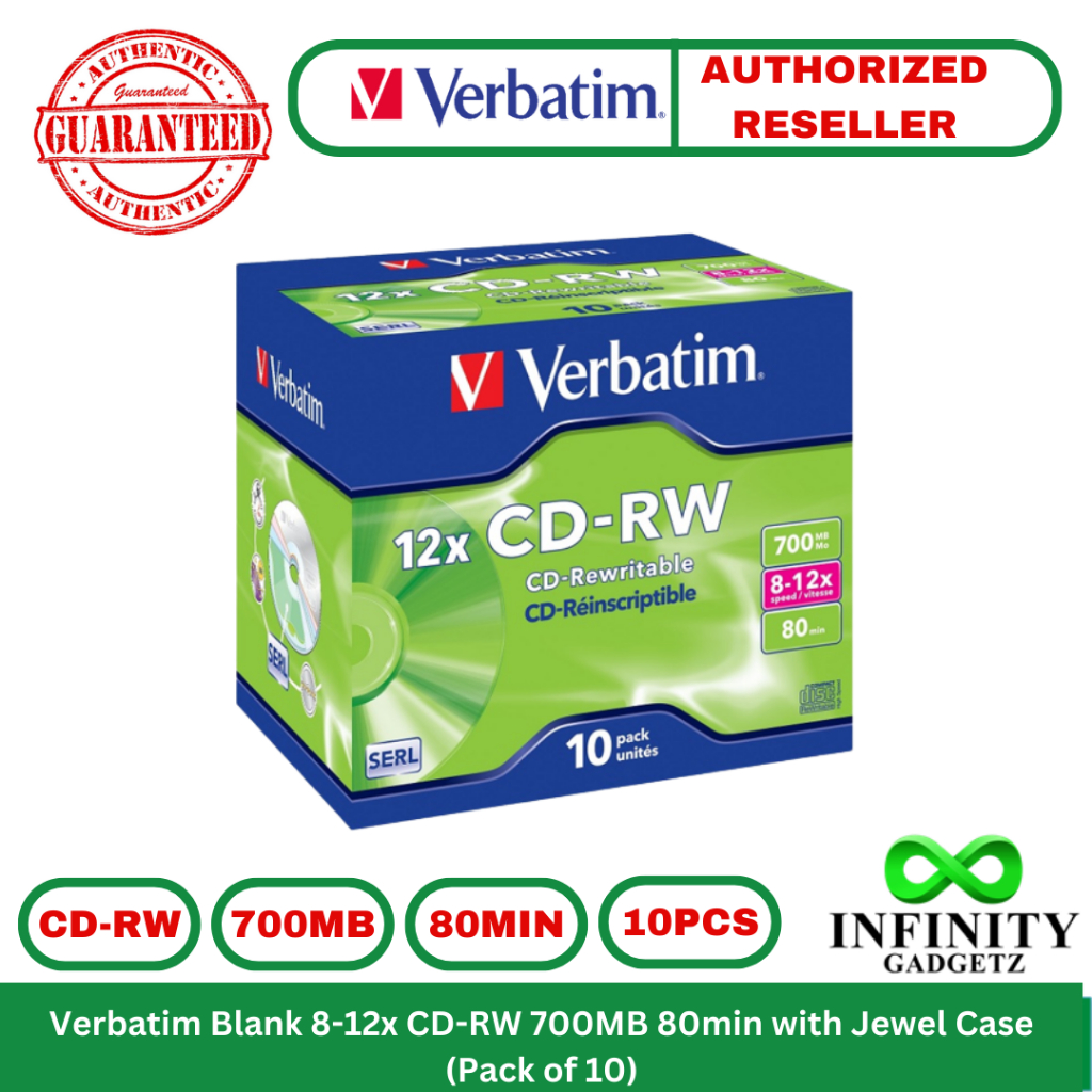 Verbatim Blank 8-12x CD-RW 700MB 80min with Jewel Case (Pack of 10 ...