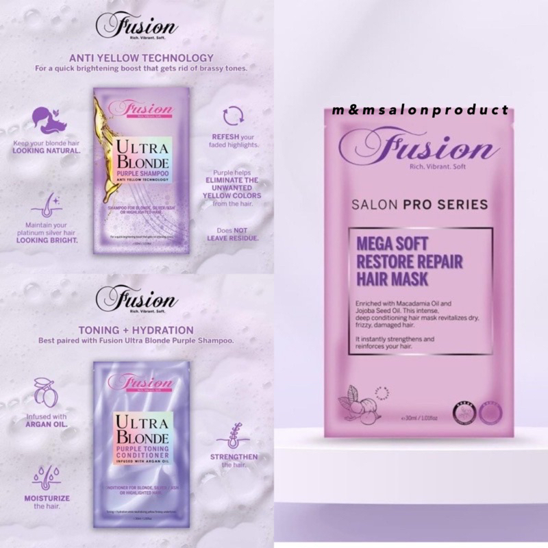 Fusion ultra blonde purple shampoo/Conditioner/hair mask 30ml | Shopee ...