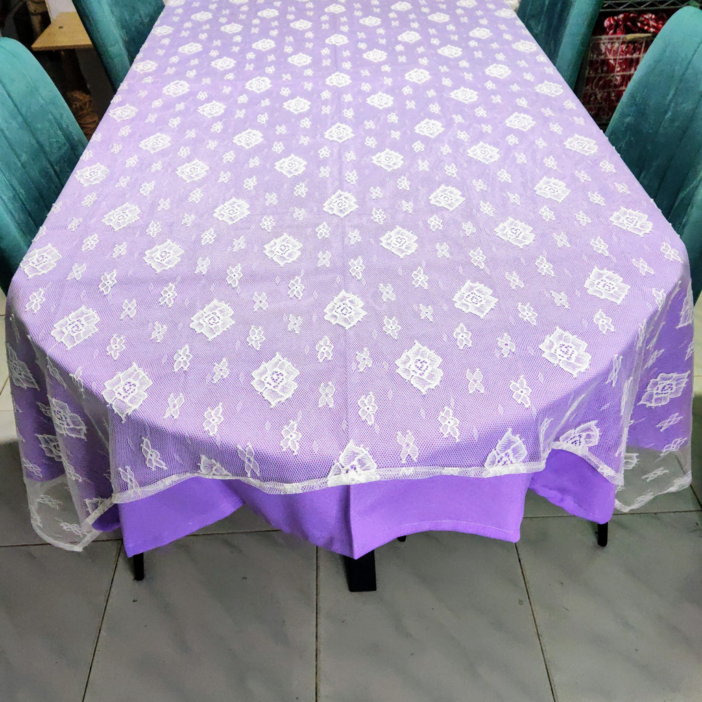 White Lace for 4 to 8 Seaters Green Violet Table Cloth for Oval Dining ...