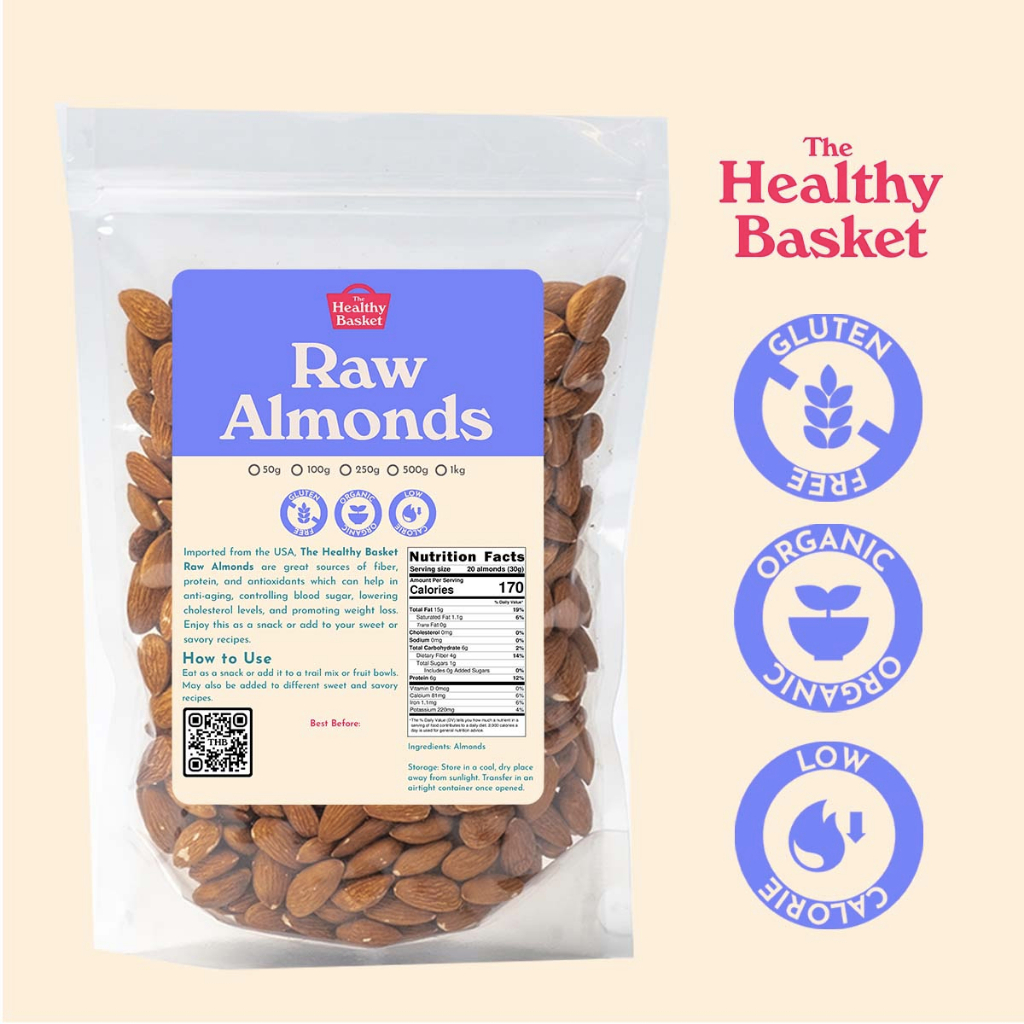 Healthy Basket Raw Almonds (50g, 100g & 250g) | Shopee Philippines
