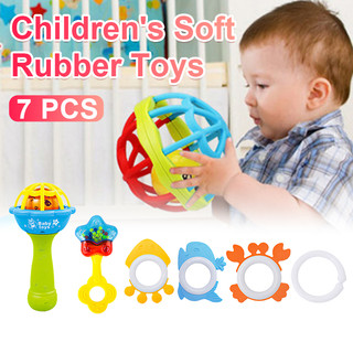 7pcs Infant Rattle Bite Teether Baby Teether Toy Hand Rattle Ball ...