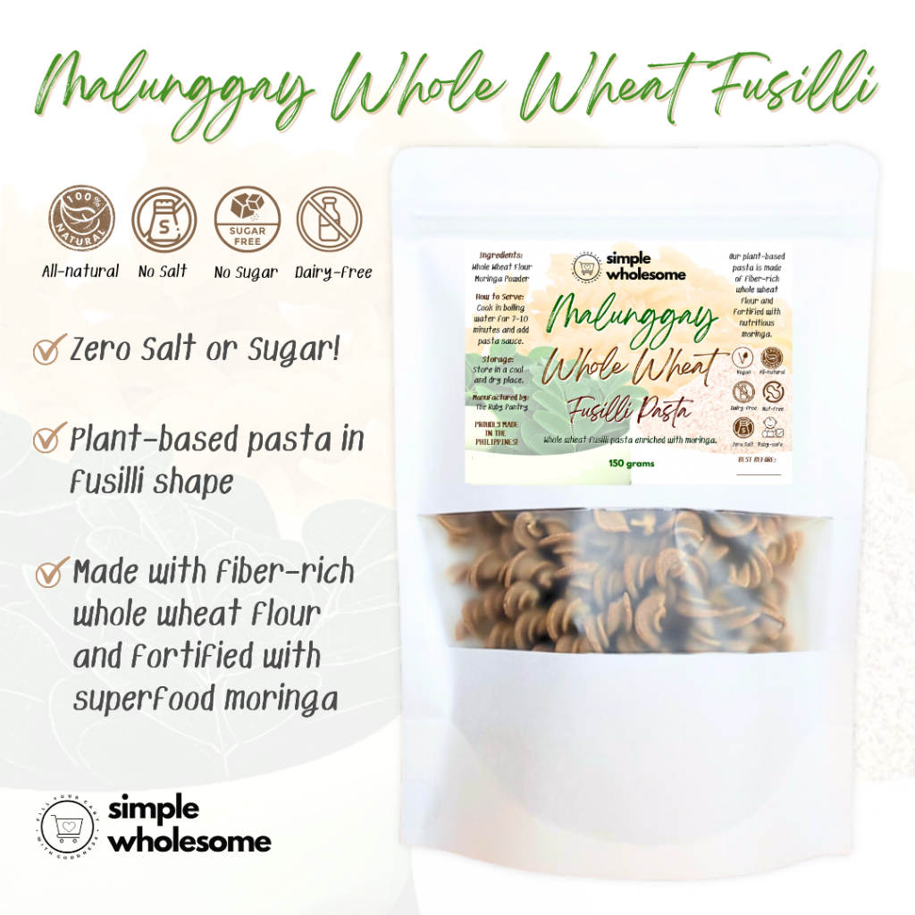 Simple Wholesome Malunggay Whole Wheat Fusilli Healthy Pasta (No Salt ...