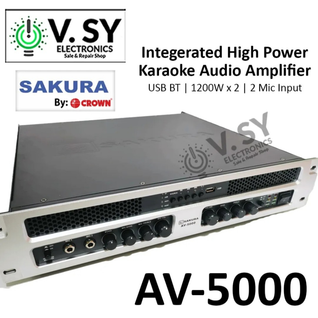 Original 2023 Sakura AV - 5000 1200 x2 Watts Integrated USB BT Karaoke Amplifier Av 5000 av5000 ...