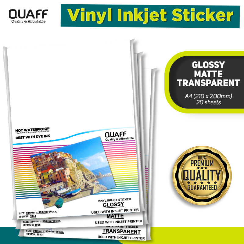 QUAFF Vinyl Inkjet Sticker A4 Size Matte | Glossy | Transparent for ...