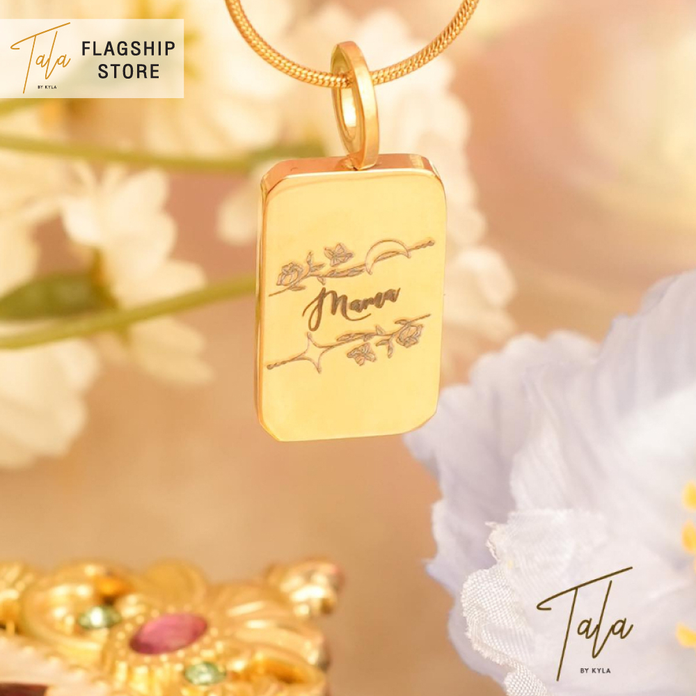 Tala by Kyla Custom Engrave Pre-Order Rounded Corner Rectangle Necklace ...