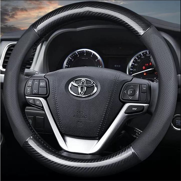 Car Carbon Fiber Leather Steering Wheel Cover Suitable For 38CM ...