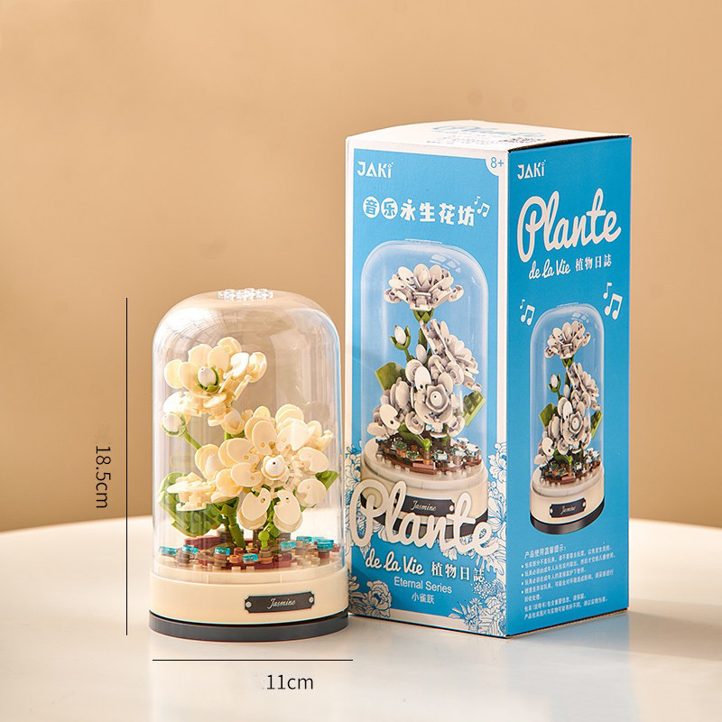 Flowers Music Box with Glass Cover Rose Flowers Building Blocks Toys ...