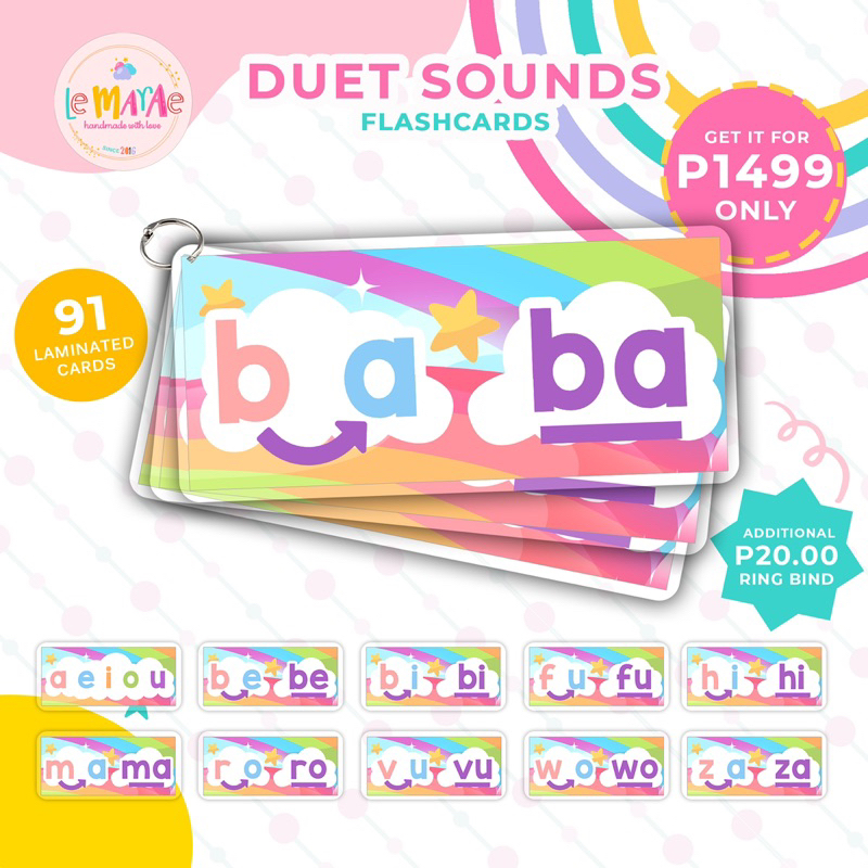 DUET SOUNDS CV Flashcards Laminated Educational Flashcards For Kids ...