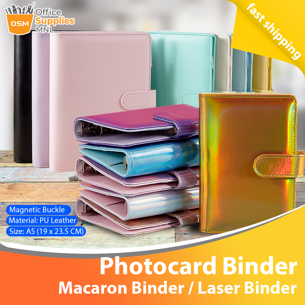Photocard Binder A5 Size PU Leather Macaron Binder & Laser Binder Lomo ...