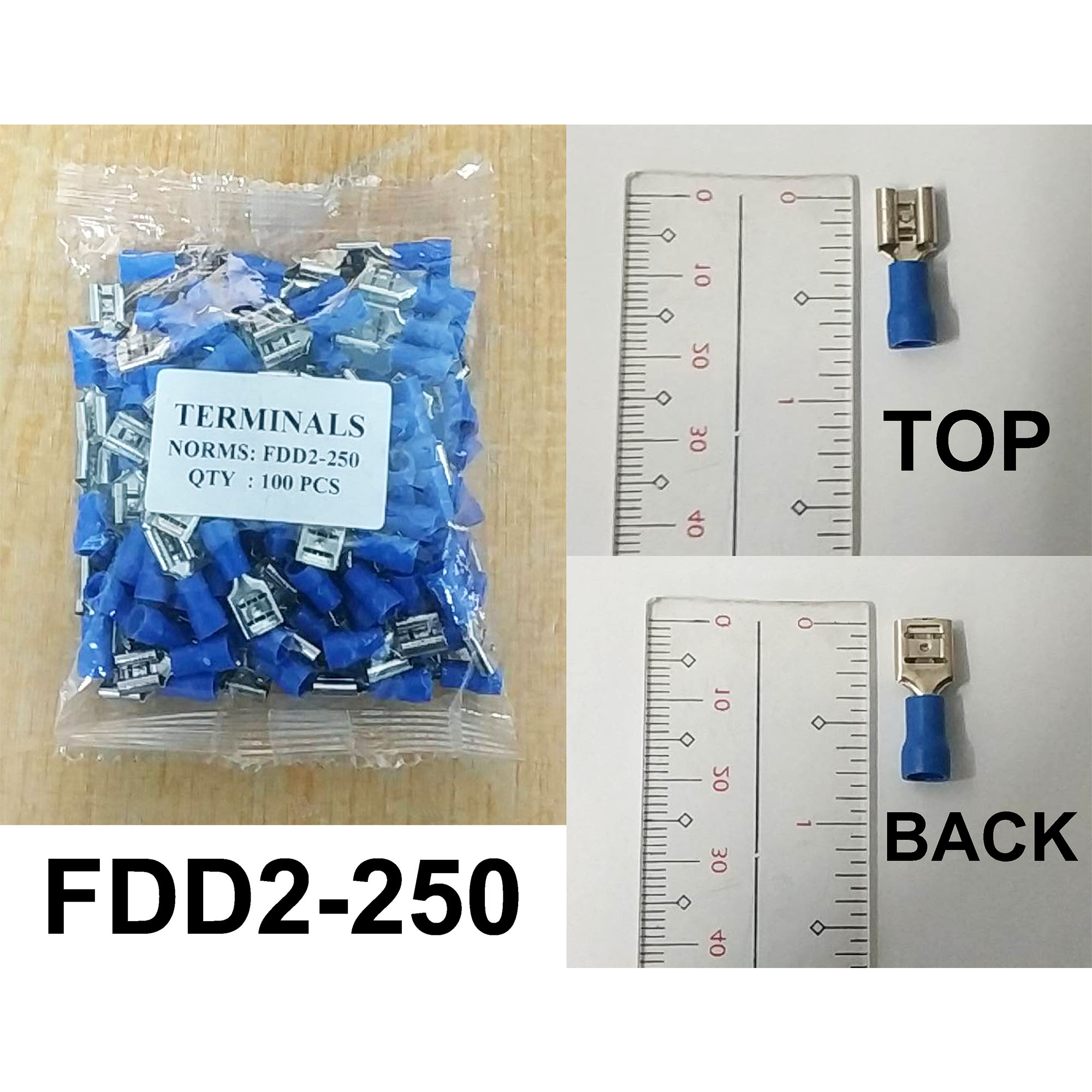 INSULATED TERMINAL LUG FDD2-250 FEMALE BLUE QUICK DISCONNECT 16 AWG ...