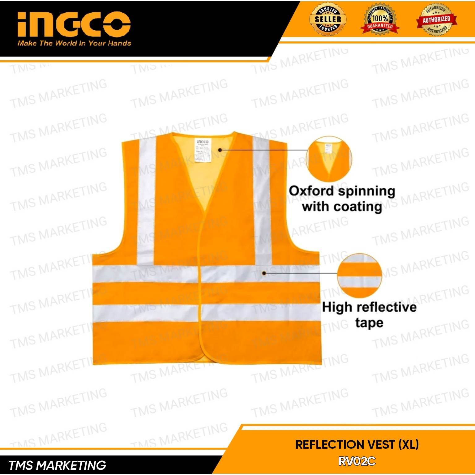 Ingco RV02C Reflectorized Vest Fluorescent Orange XL | Shopee Philippines