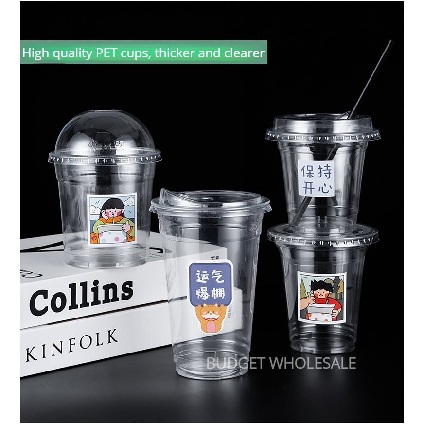 100pcs 98mm /95mm PET Cup with Lids set, MilkTea Cups/Coffee Cups ...