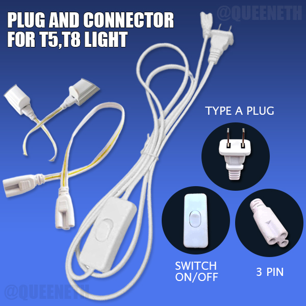 Led tube light accessories 3pin type A T5 T8 connecting wire plug ...