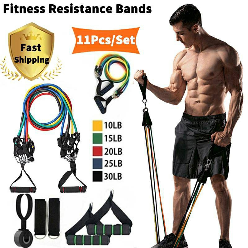 11-piece Fitness Resistance Band Rubber Workout Band Pull Rope Tension ...