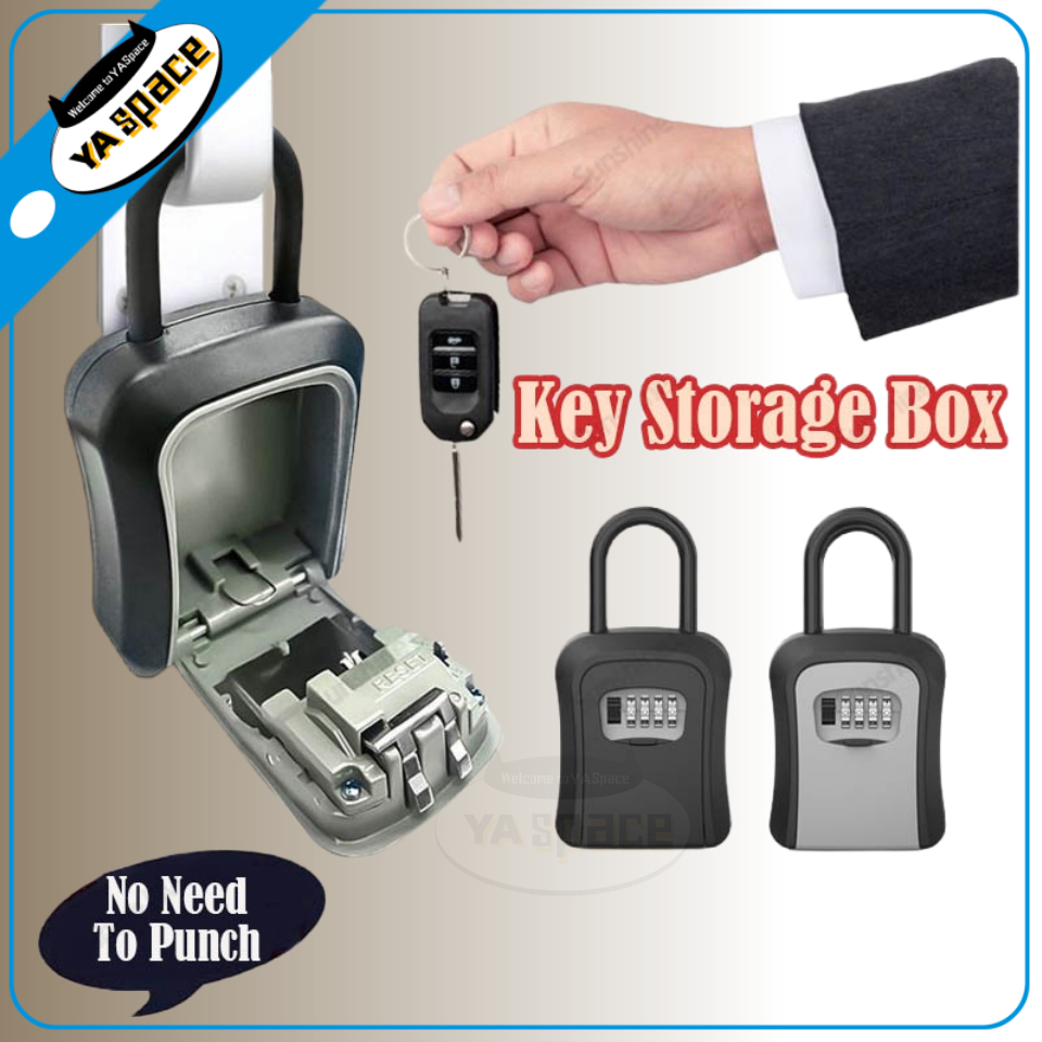 Key Storage Box 4-Digit Combination Lock with Hook Alloy Outdoor Wall ...