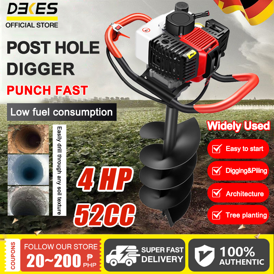 Earth Ground Auger Machine 2-Stroke 52cc Engine with FREE BIT 100/150 ...